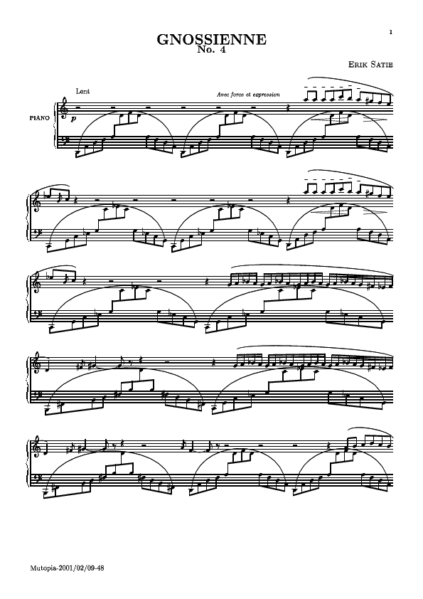 (PDF) Partitura Gnossienne No. 4 - Erik Satie