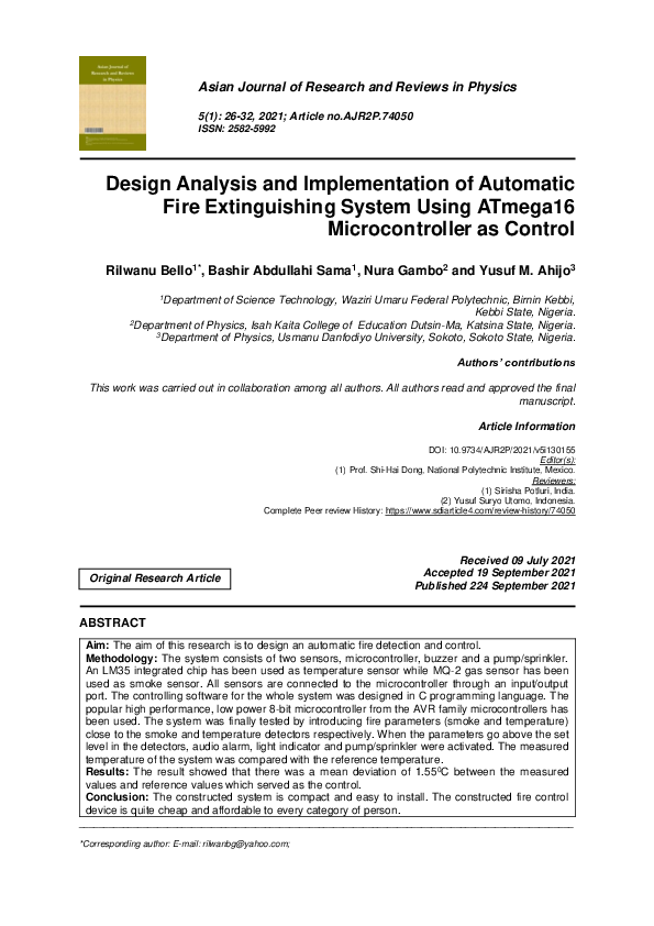 (PDF) Design Analysis and Implementation of Automatic Fire Extinguishing System Using ATmega16 ...