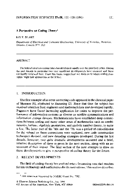 Pdf A Perspective On Coding Theory Ian Blake