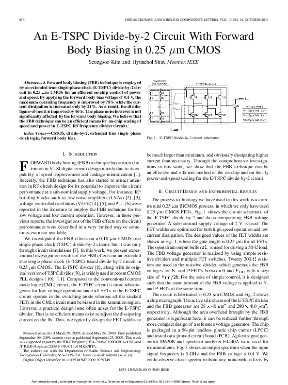 (PDF) An E-TSPC Divide-by-2 Circuit With Forward Body Biasing in 0.25