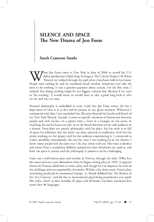 (PDF) Sarah Cameron Sunde - Silence and Space: The New Drama of Jon ...