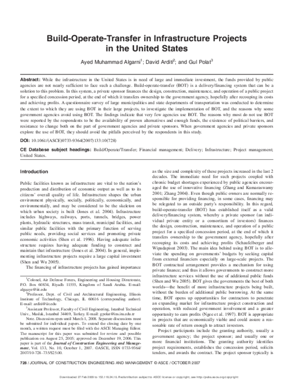 (PDF) Build-Operate-Transfer in Infrastructure Projects in the United ...