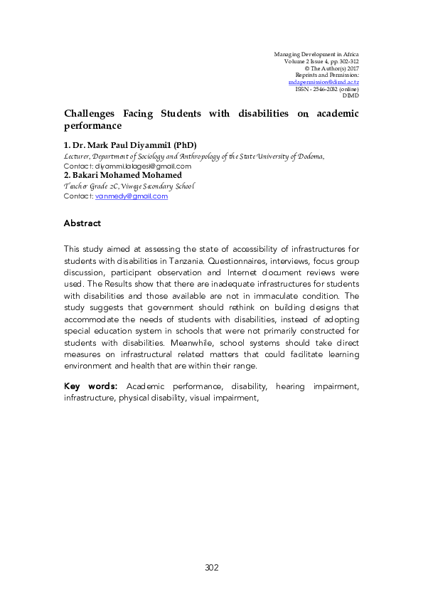 (PDF) Challenges Facing Students with disabilities on academic performance