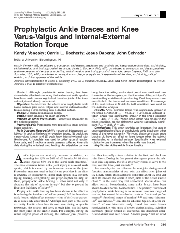 (PDF) Prophylactic ankle braces and knee varus-valgus and internal ...