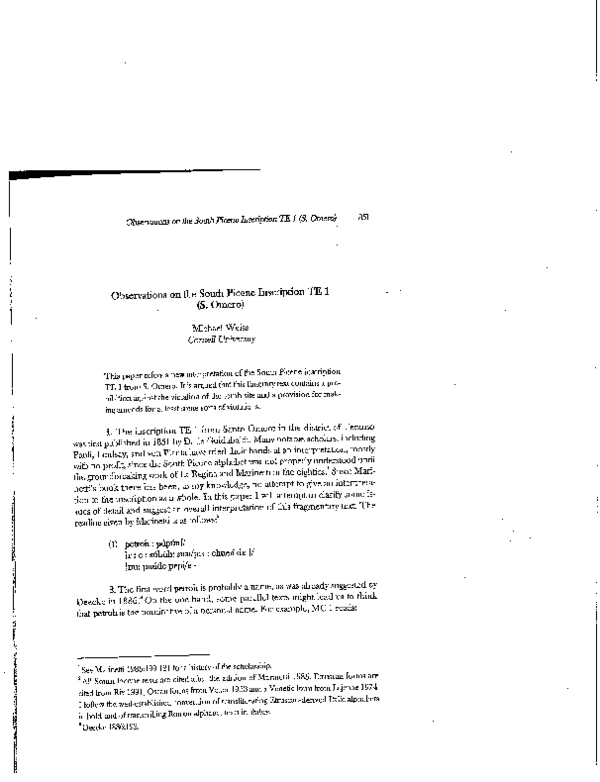 (PDF) Observations on the South Picene Inscription TE 1 (S. Omero)