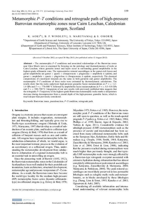 (PDF) Metamorphic P–T conditions and retrograde path of high-pressure ...