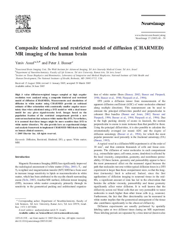 (PDF) Composite hindered and restricted model of diffusion (CHARMED) MR ...