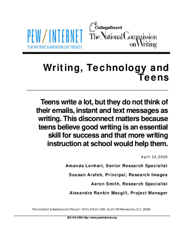 (PDF) Writing, technology and teens