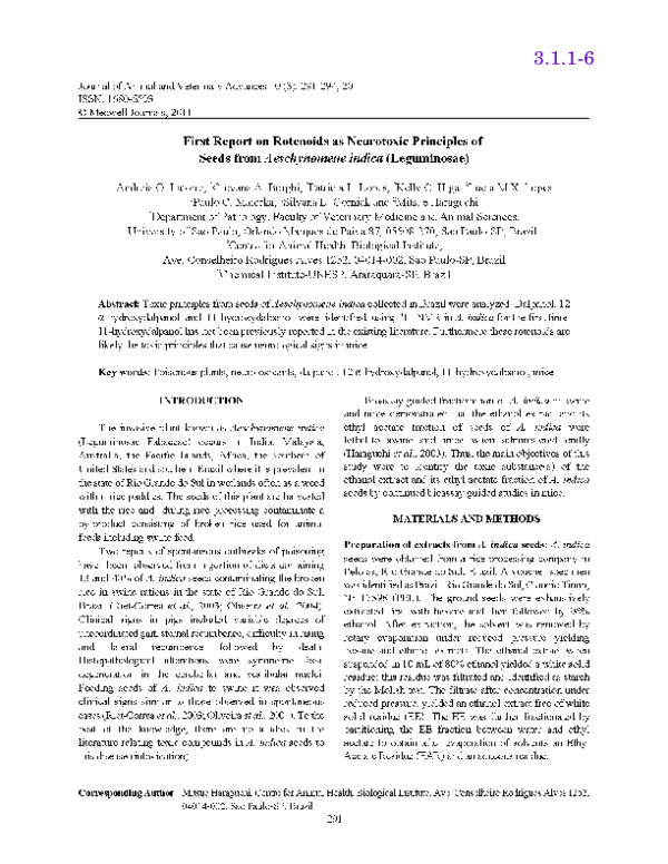 (PDF) First Report on Rotenoids as Neurotoxic Principles of Seeds from Aeschynomene indica ...