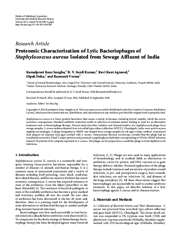 (PDF) Proteomic Characterization of Lytic Bacteriophages of Staphylococcus aureus Isolated from ...
