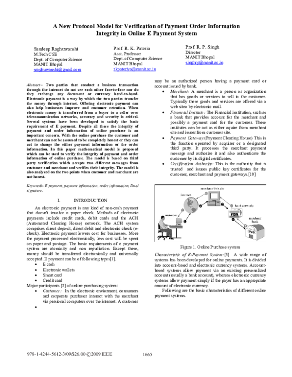 (PDF) A new protocol model for verification of payment order ...