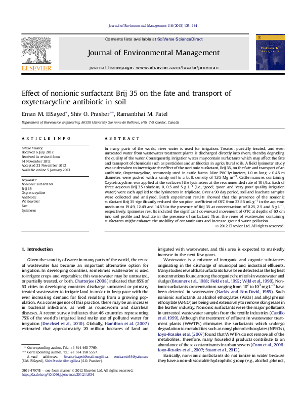 (PDF) Effect of nonionic surfactant Brij 35 on the fate and transport ...