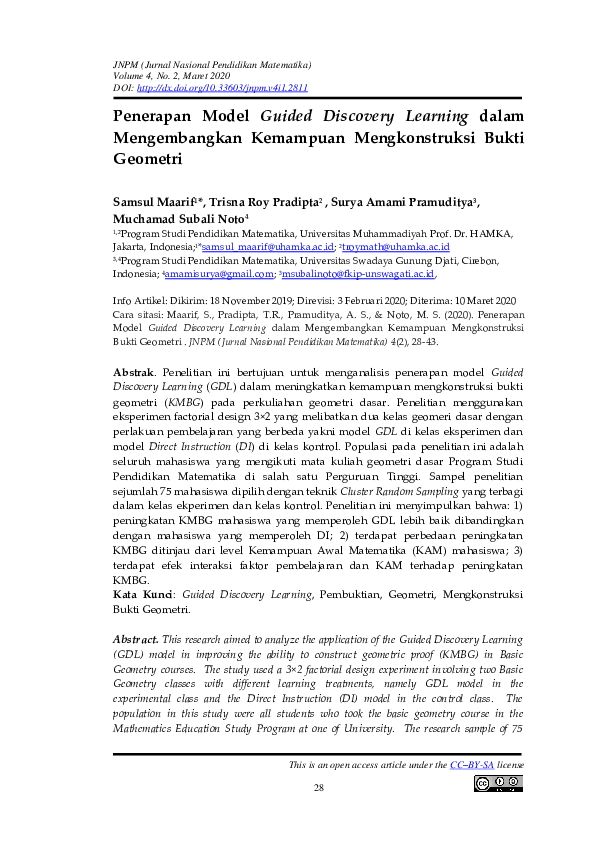 (PDF) Penerapan Model Guided Discovery Learning dalam Mengembangkan ...