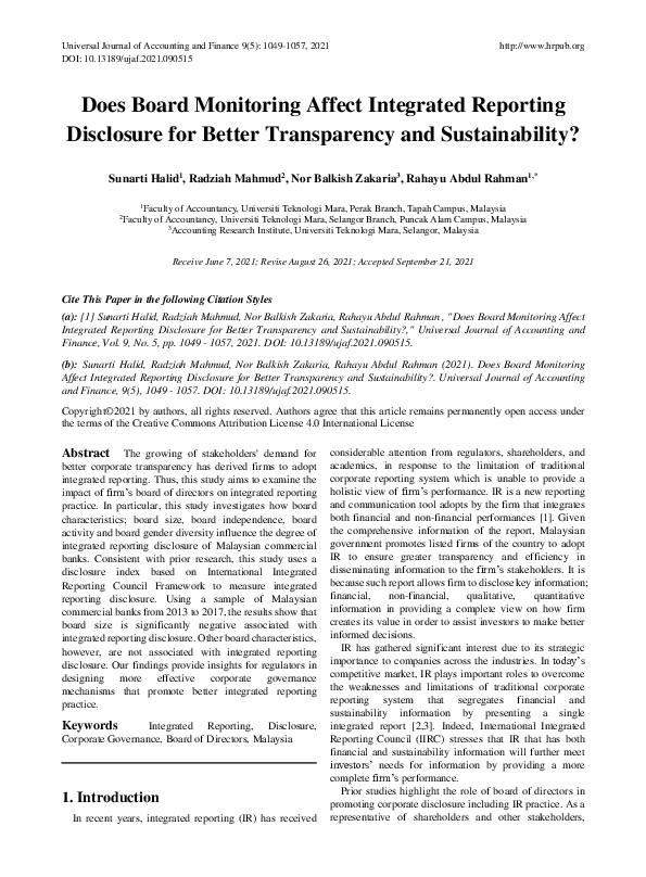 (PDF) Board Characteristics and Integrated Reporting in Malaysia