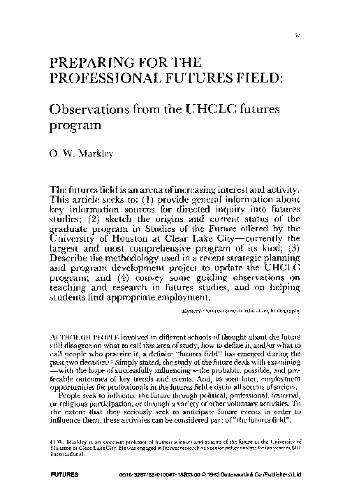 (PDF) Preparing for the professional futures field:: Observations from ...