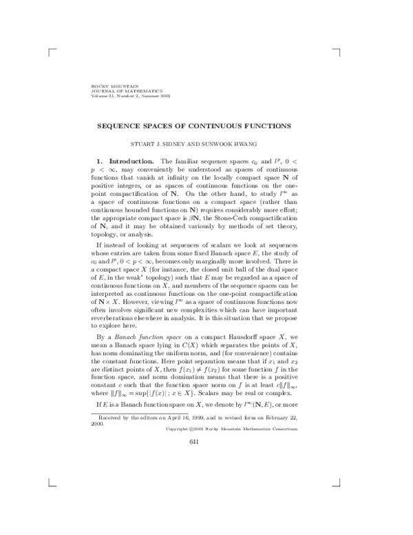 Pdf Sequence Spaces Of Continuous Functions 1102