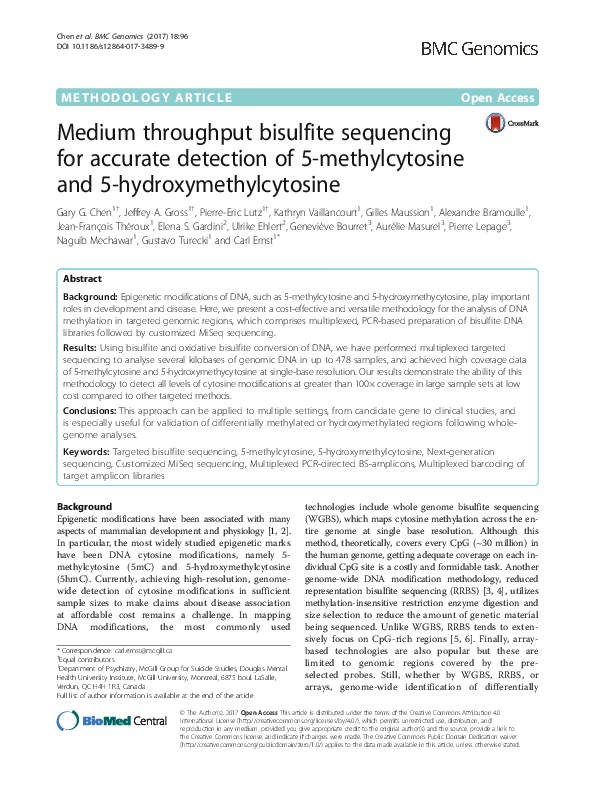 (PDF) Medium throughput bisulfite sequencing for accurate detection of 5-methylcytosine and 5 ...