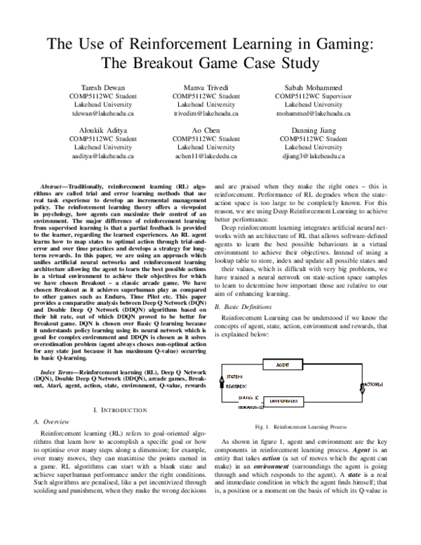 (PDF) The Use of Reinforcement Learning in Gaming The Breakout Game ...