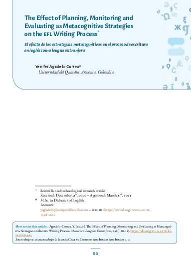 Pdf The Effect Of Planning Monitoring And Evaluating As Metacognitive Strategies On The Efl