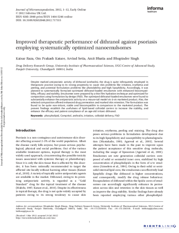 (PDF) Improved therapeutic performance of dithranol against psoriasis ...