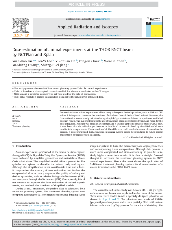 (PDF) Dose estimation of animal experiments at the THOR BNCT beam by ...