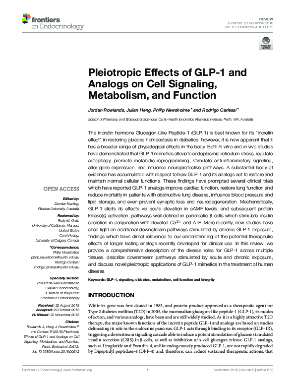 (PDF) Pleiotropic Effects of GLP-1 in Human Health