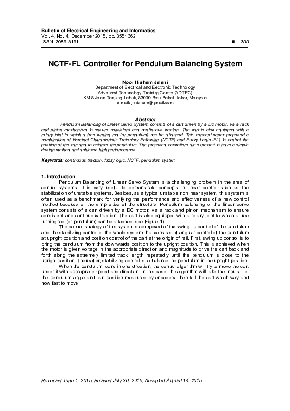 (PDF) NCTF-FL Controller for Pendulum Balancing System