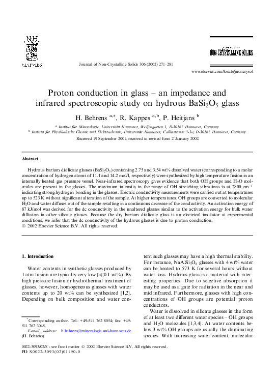 (PDF) Proton conduction in glass – an impedance and infrared ...