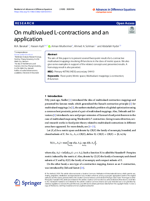 Pdf On Multivalued L Contractions And An Application Aiman Mukheimer