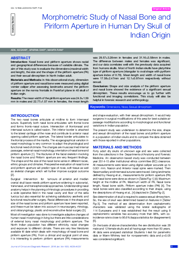 (PDF) Morphometric Study of Nasal Bone and Piriform Aperture in Human ...