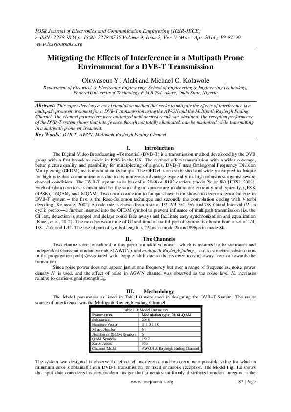 (PDF) Mitigating the Effects of Interference in a Multipath Prone Environment for a DVB-T ...
