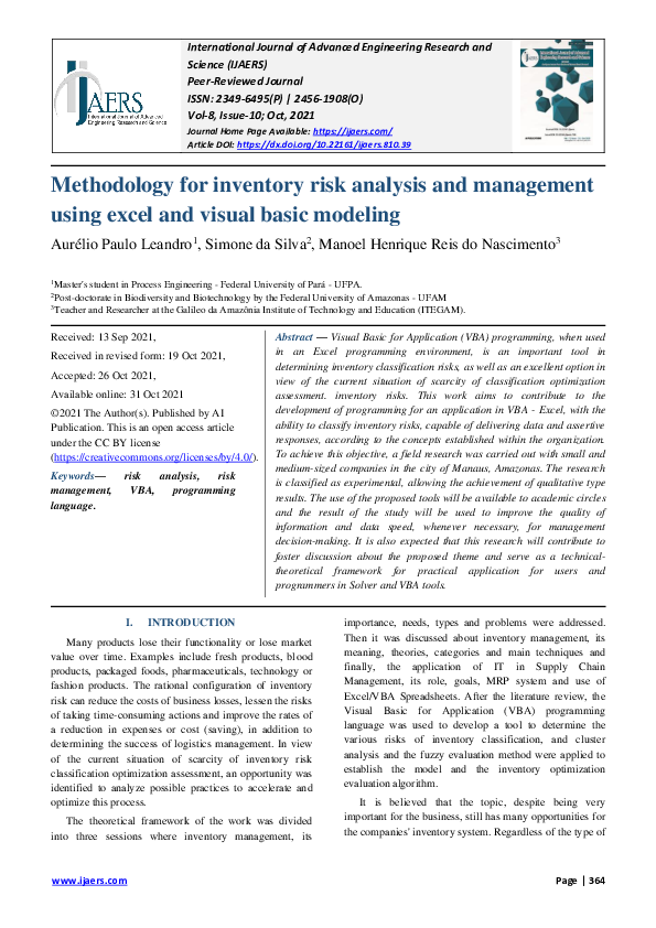 (PDF) Methodology for inventory risk analysis and management using ...
