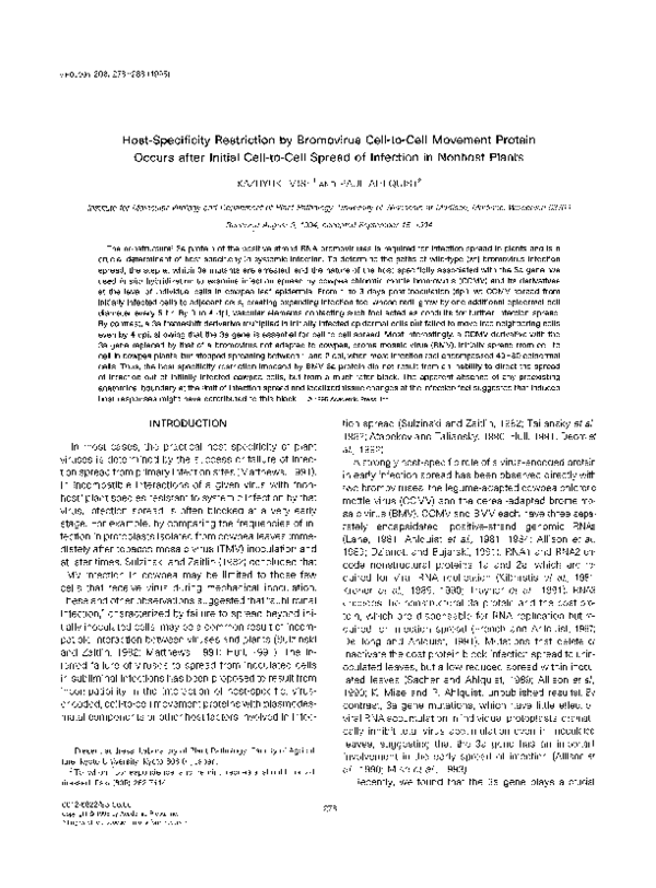 (PDF) Host-specificity restriction by bromovirus cell-to-cell movement ...