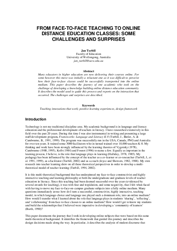 (PDF) From face-to-face teaching to online distance education classes ...