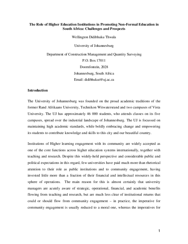 (PDF) The Role of Higher Education Institutions in Promoting Non-Formal ...