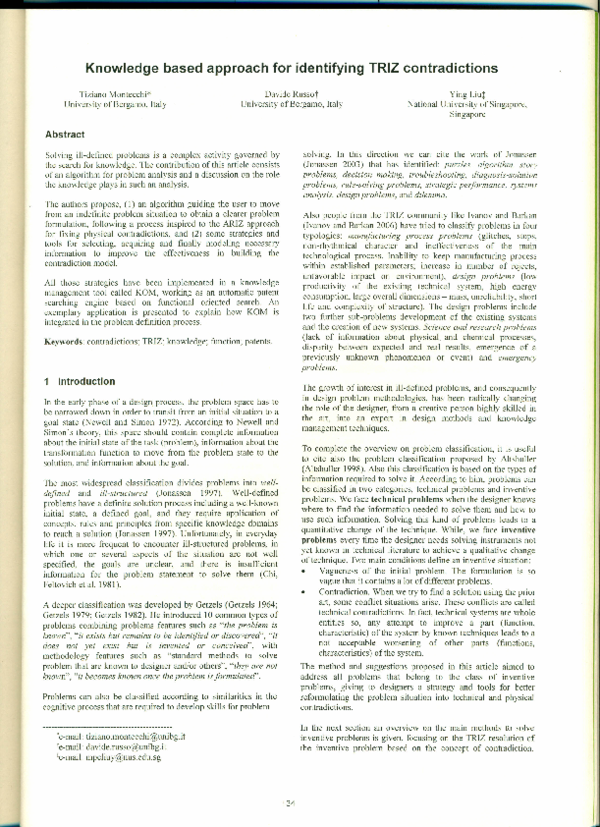(PDF) Knowledge based approach for identifying TRIZ contradictions