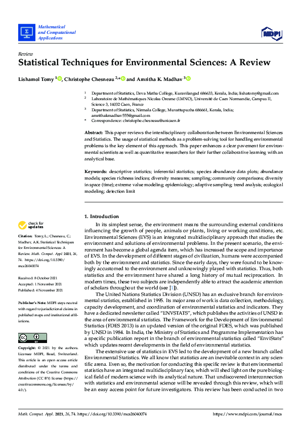(PDF) Statistical Techniques for Environmental Sciences: A Review
