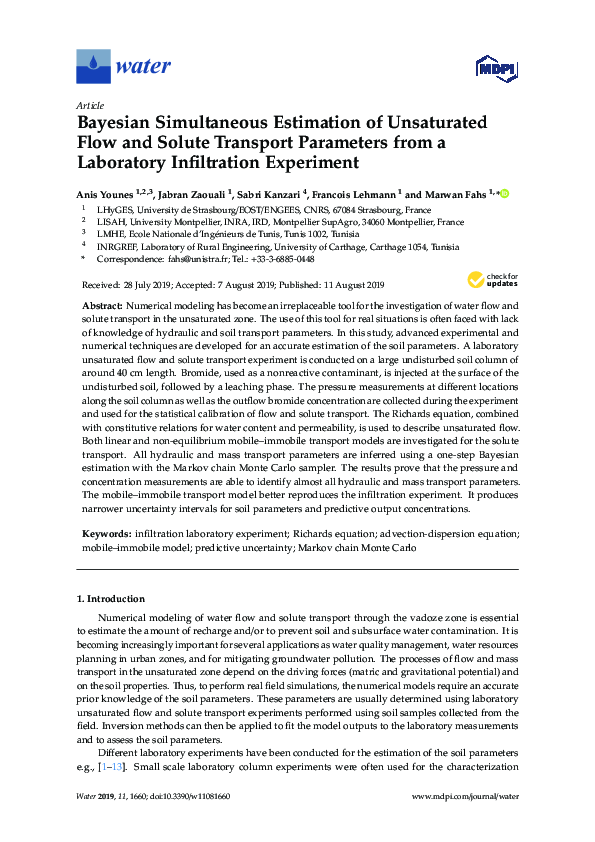 (PDF) Bayesian Simultaneous Estimation of Unsaturated Flow and Solute Transport Parameters from ...