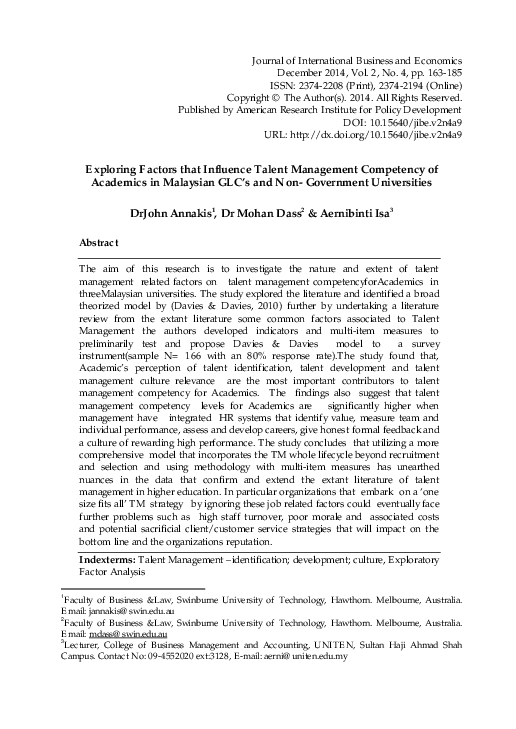 (PDF) Exploring Factors that Influence Talent Management Competency of ...