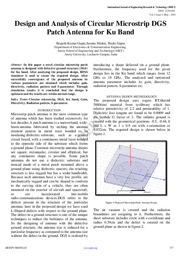 (PDF) Design and Analysis of Circular Microstrip DGS Patch Antenna for ...
