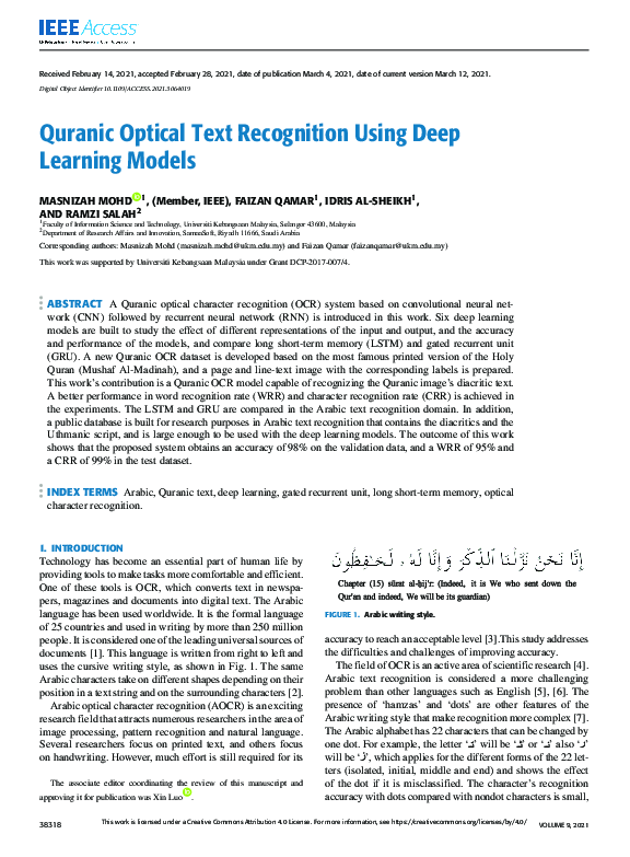 (PDF) Quranic Optical Text Recognition Using Deep Learning Models