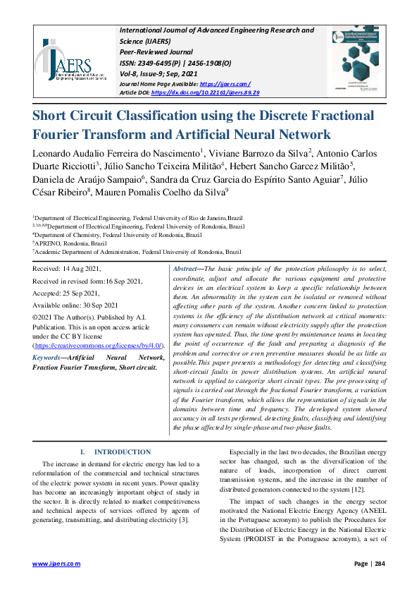 Pdf Short Circuit Detection Via Fft And Ann