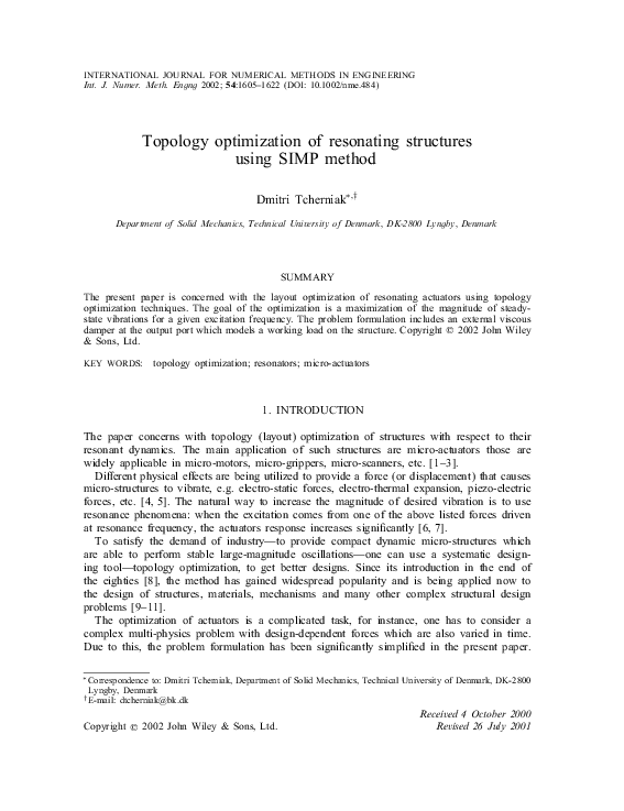 Pdf Topology Optimization Of Resonating Structures Using Simp Method