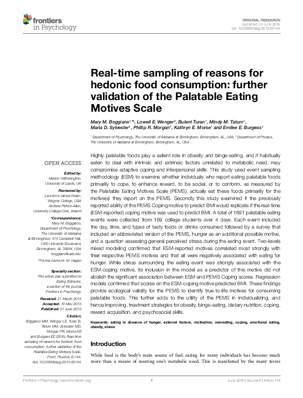 (PDF) Real-time sampling of reasons for hedonic food consumption ...