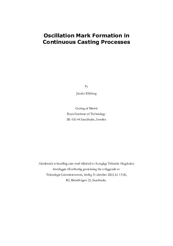 (PDF) Oscillation mark formation in continuous casting processes