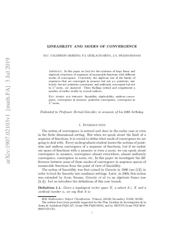 (PDF) Lineability and modes of convergence