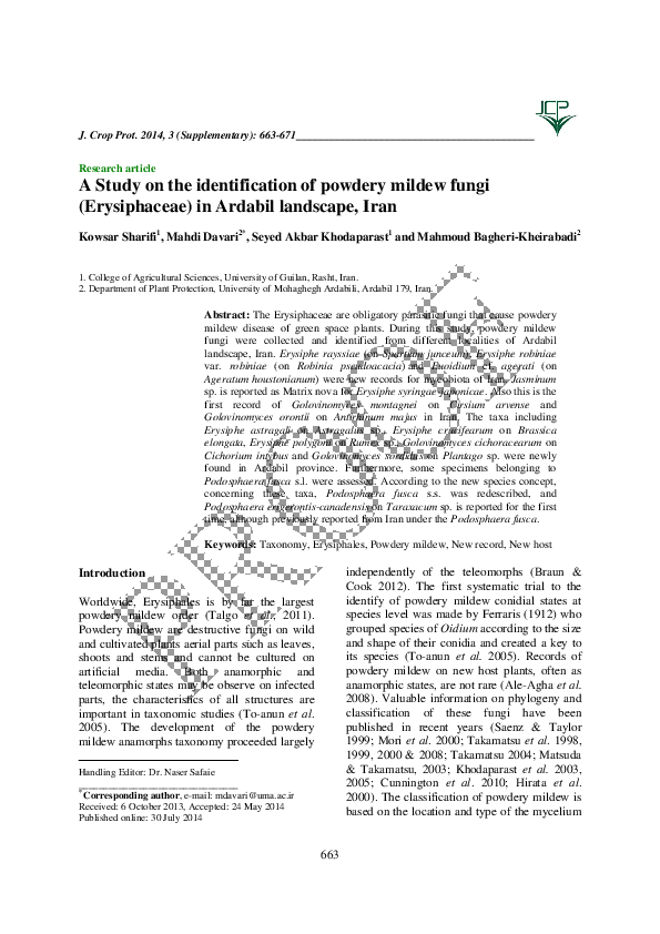 (PDF) Identification of Erysiphaceae family fungi in Ardabil province