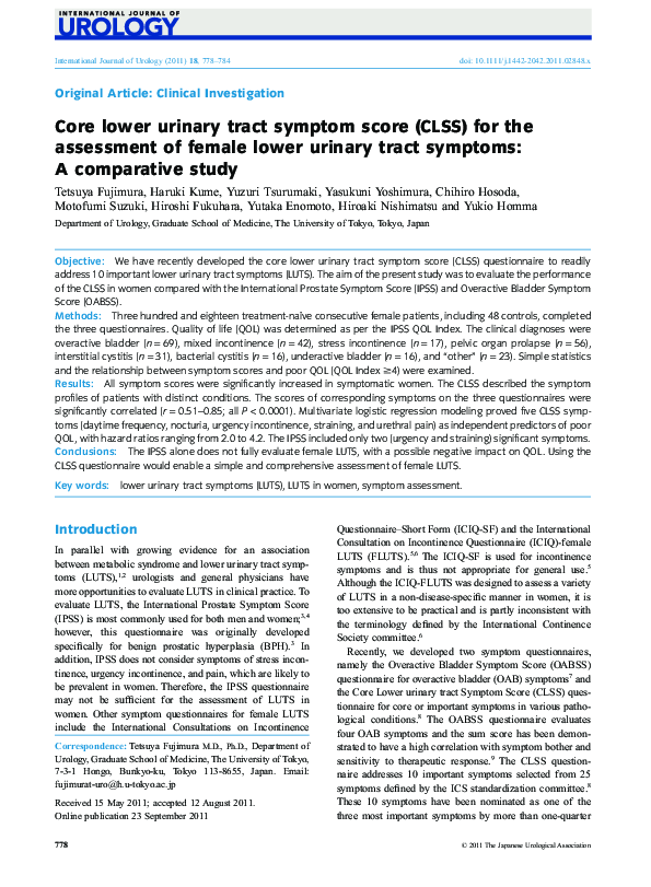 (PDF) Core lower urinary tract symptom score (CLSS) for the assessment ...