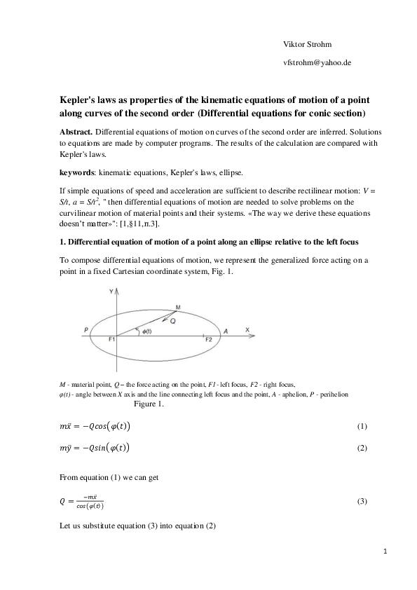 (PDF) Differential equations for conic section