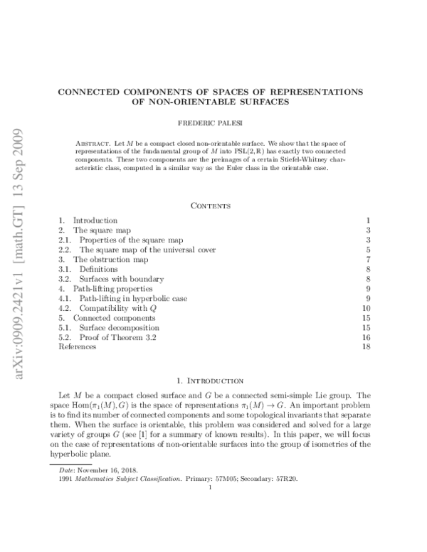 (PDF) Connected components of representation spaces of non-orientable ...